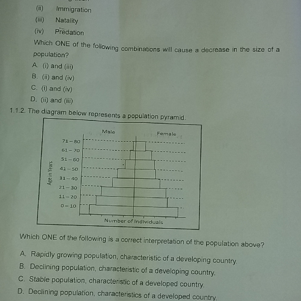 (ii) Immigration (iii) Natality (iv) | StudyX