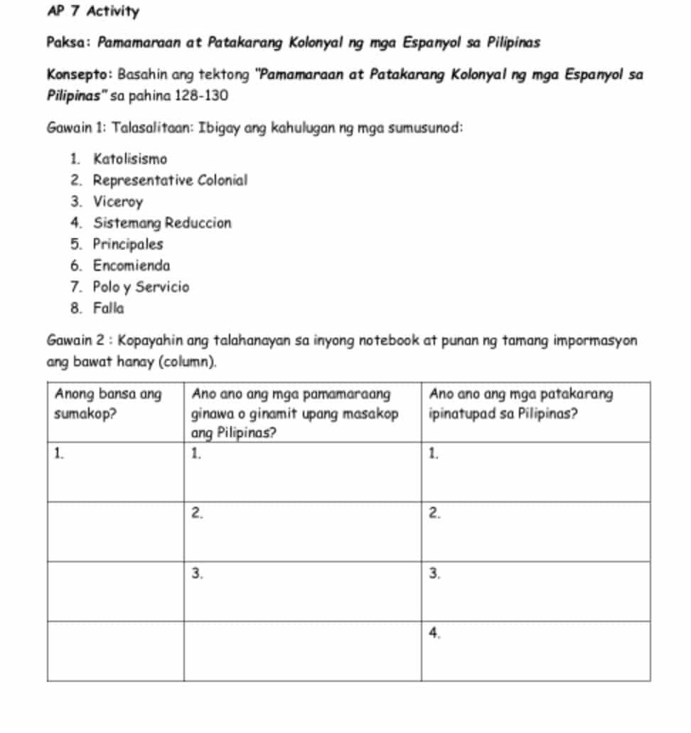 AP 7 Activity Paksa: Pamamaraan at | StudyX