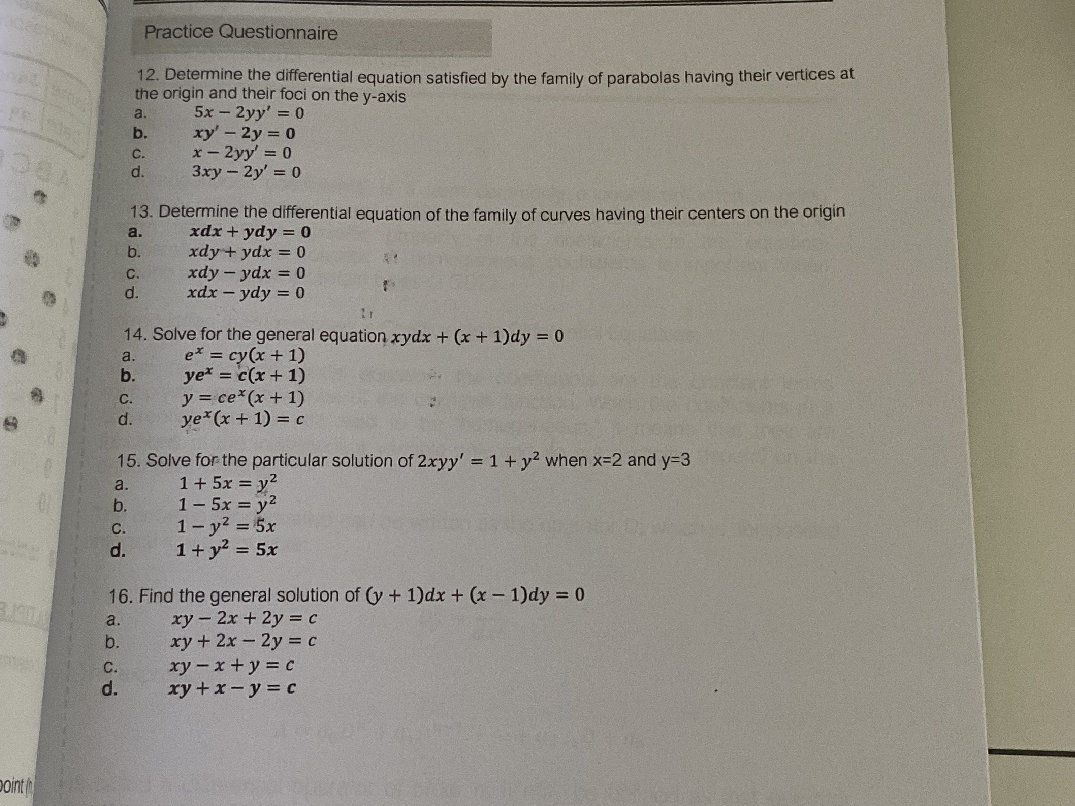 12. Determine the differential equation | StudyX