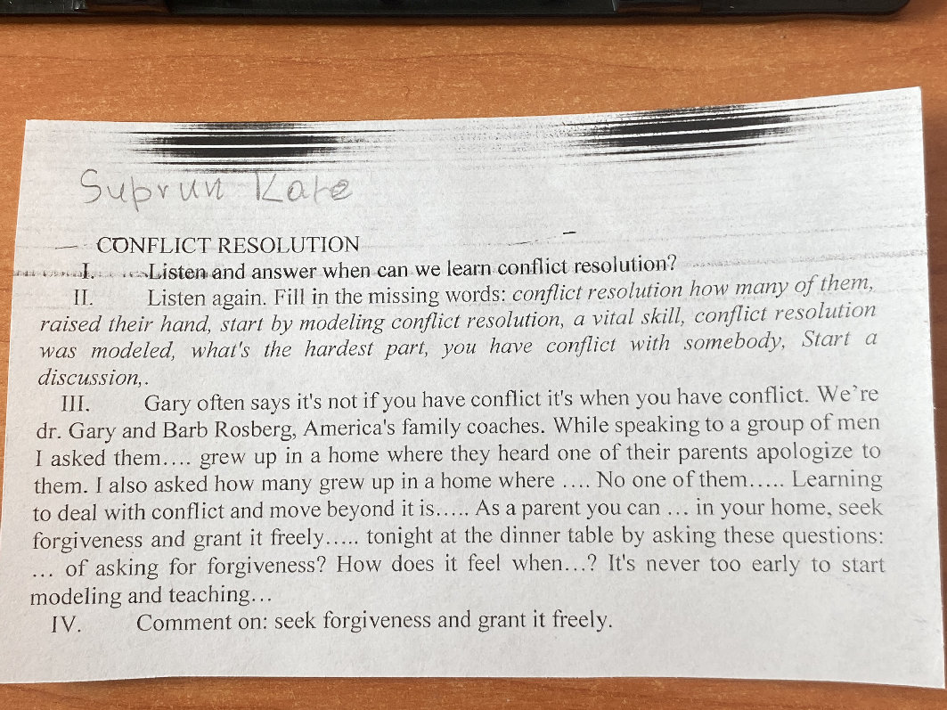 CONFLICT RESOLUTION I. Listen and answer | StudyX