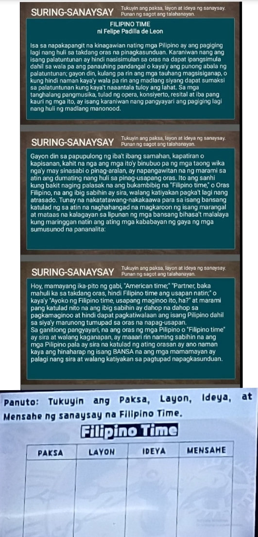 Tukuyin ang paksa, layon at ideya ng | StudyX