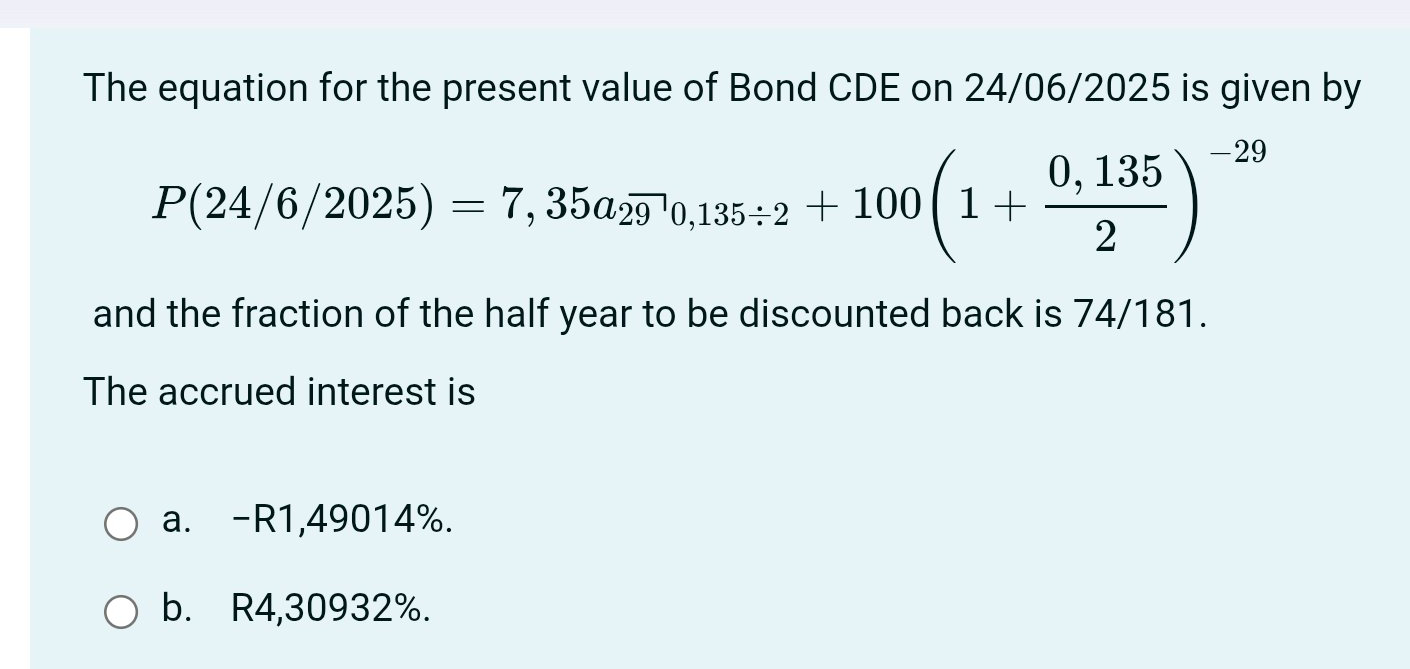 The equation for the present value of Bond