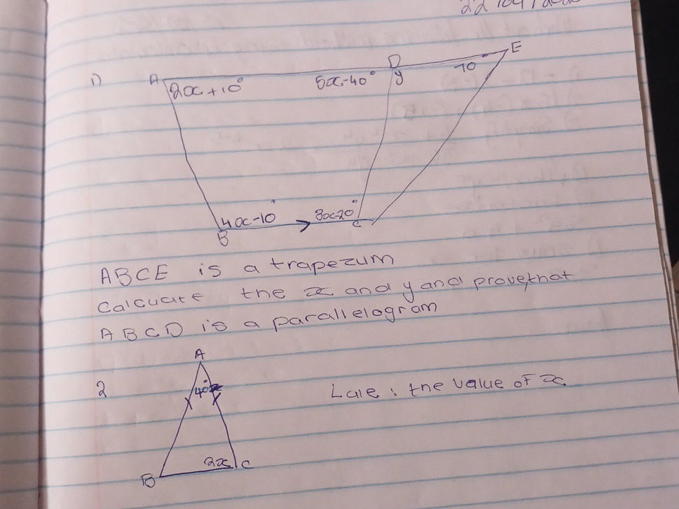 1) ABCE is a trapezum Calculate the *x* | StudyX