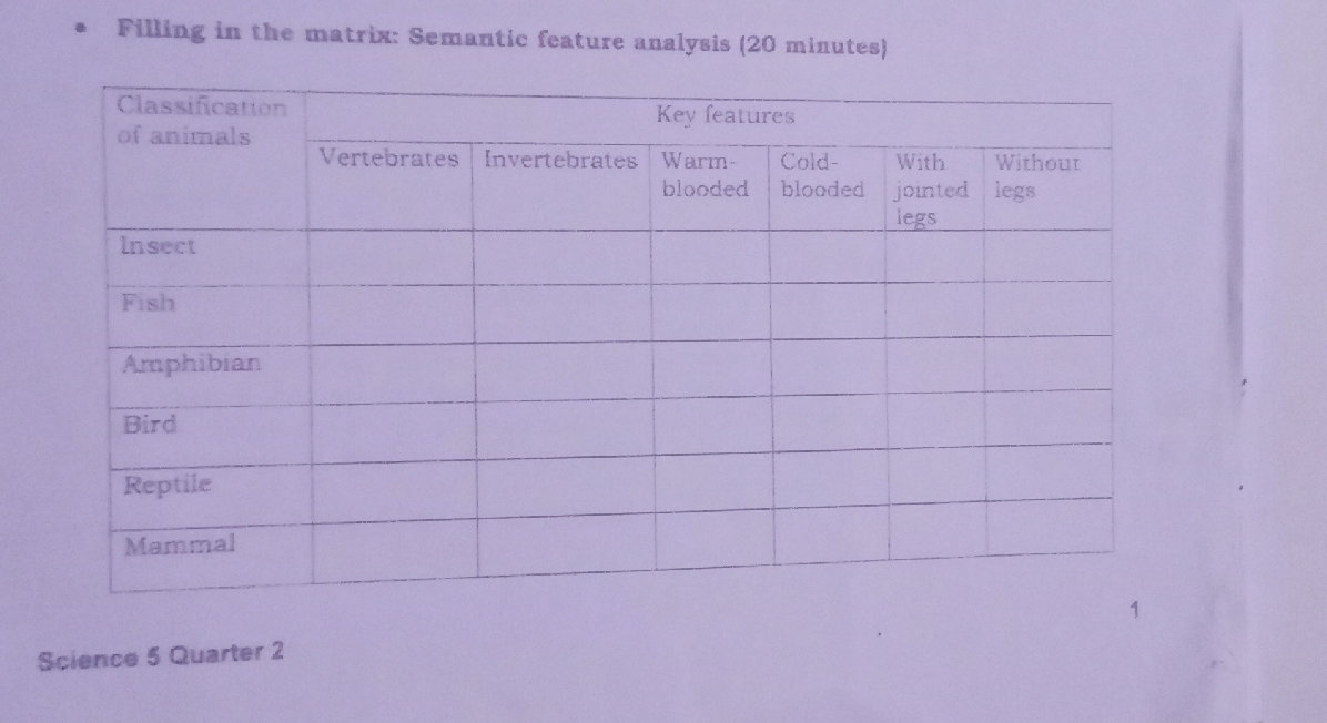 Filling in the matrix: Semantic feature | StudyX