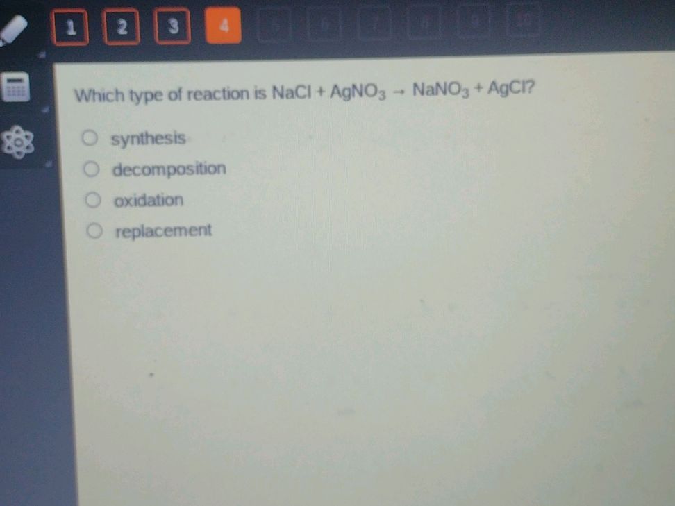 Which type of reaction is \(NaCl + AgNO_3 | StudyX