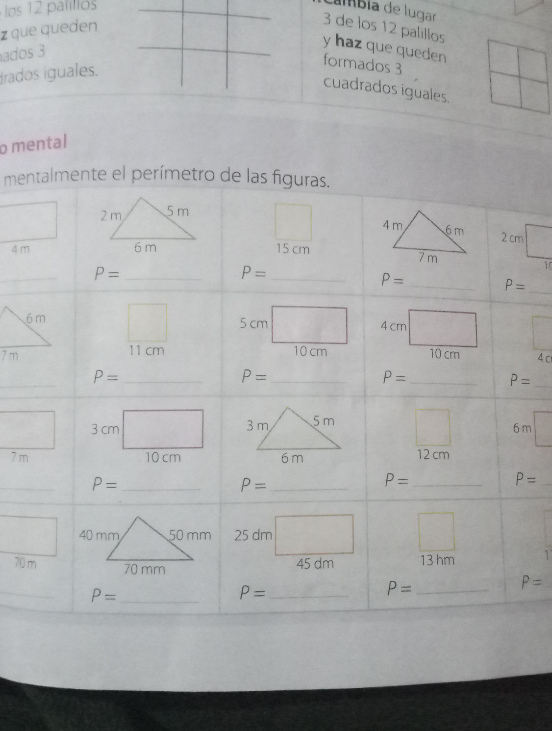 Calcula mentalmente el perímetro de las | StudyX