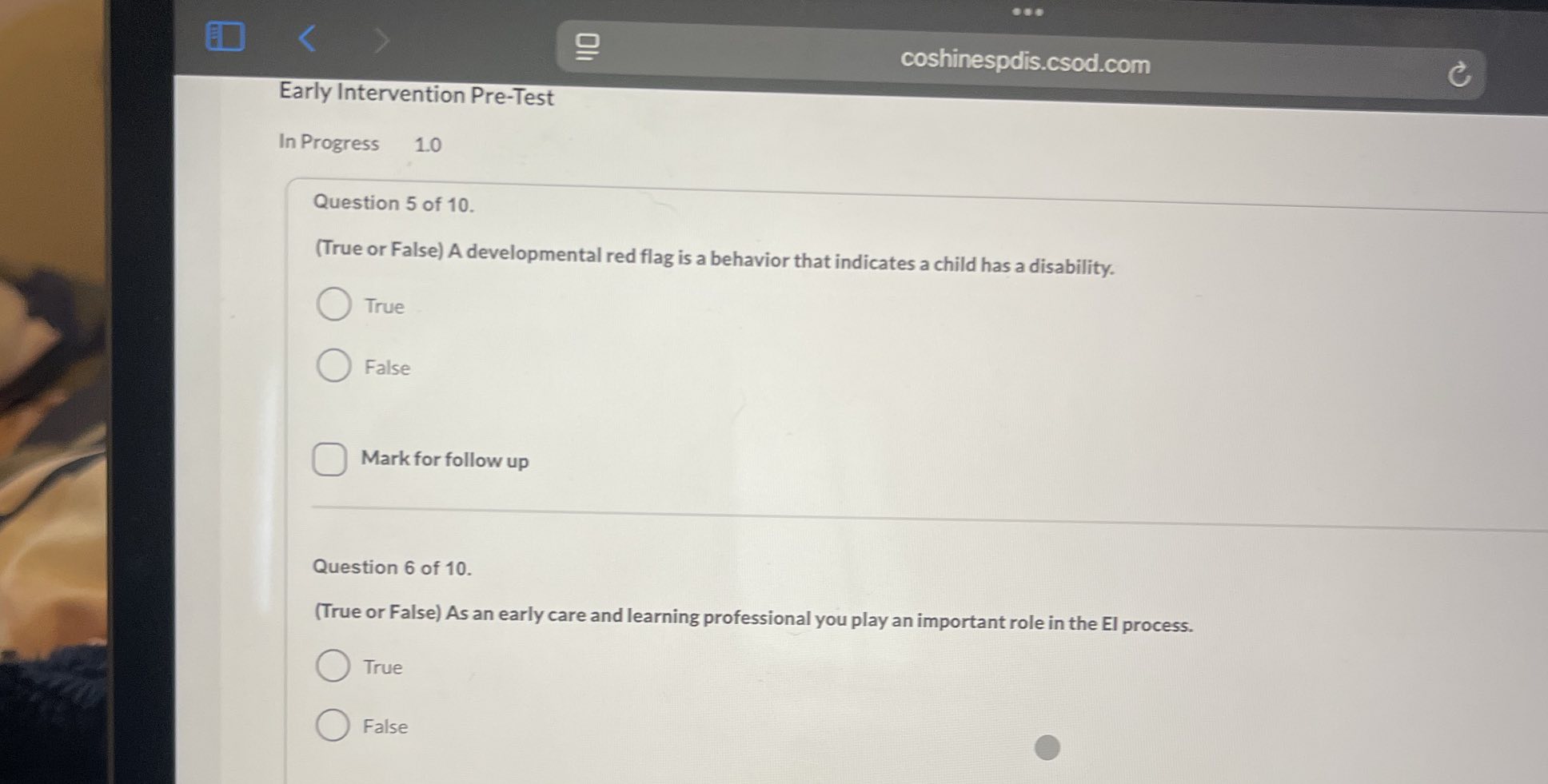 (True or False) A developmental red flag is | StudyX