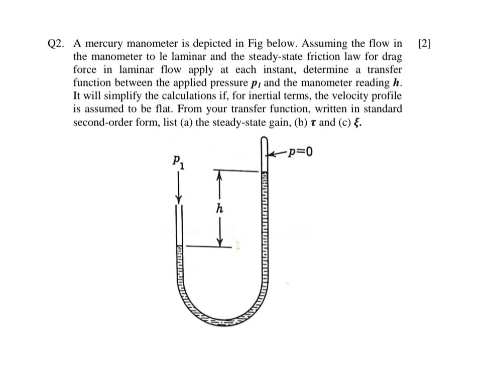 Q2. A mercury manometer is depicted in Fig | StudyX