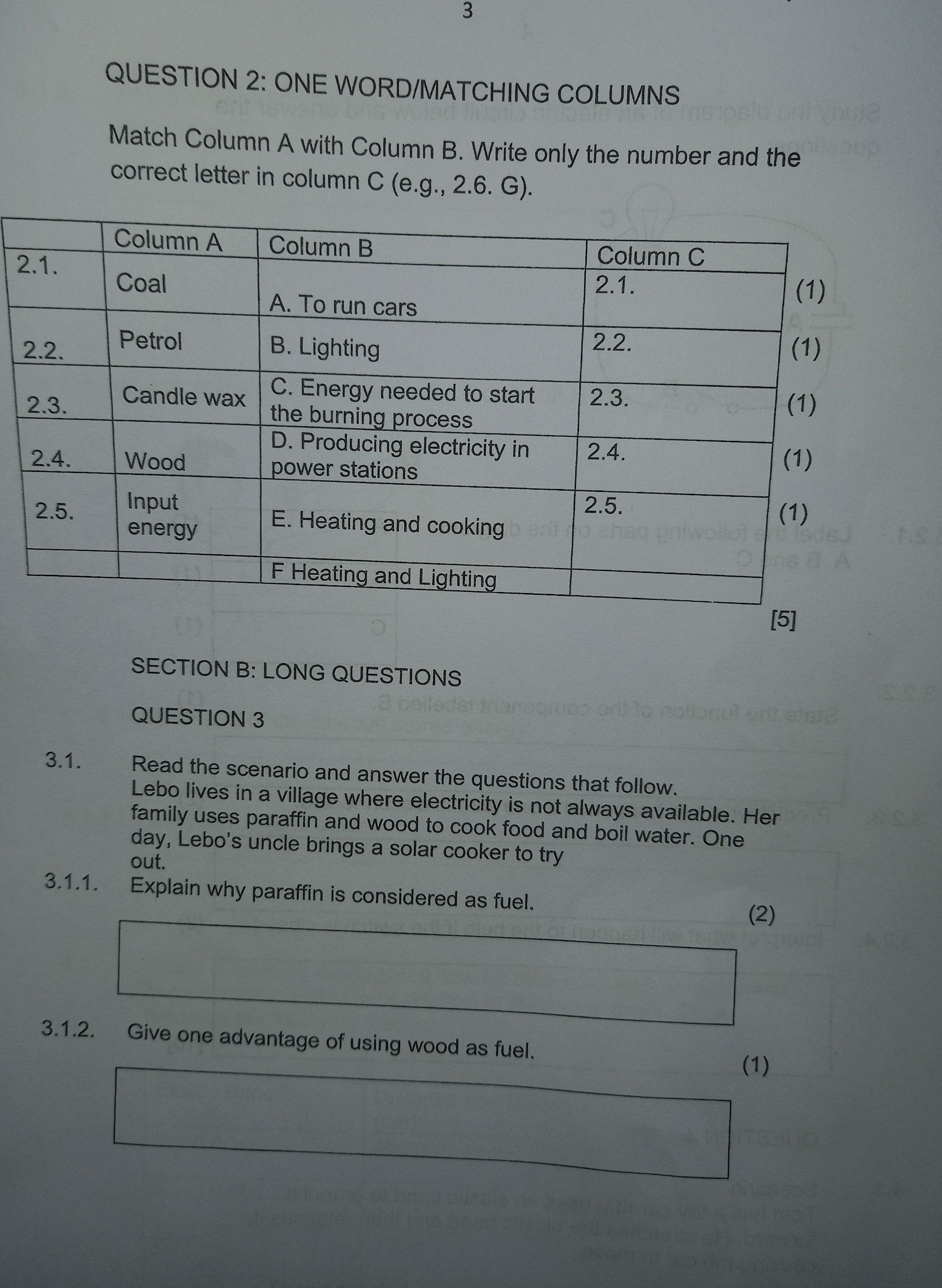 QUESTION 2: ONE WORD/MATCHING COLUMNS Match | StudyX