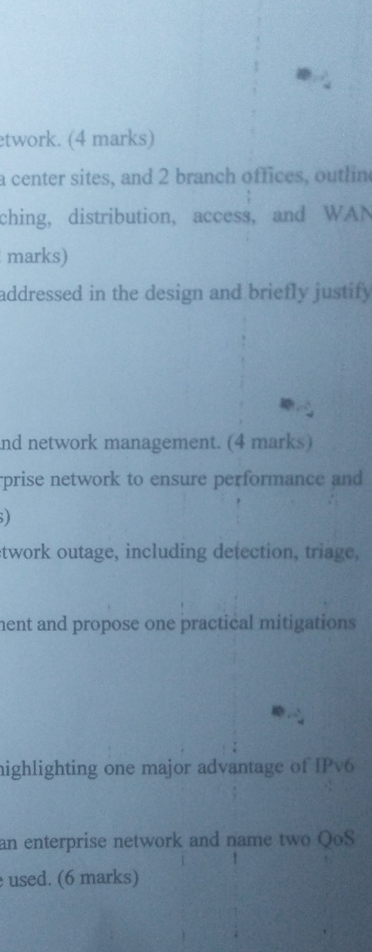 Outline a network. (4 marks) For 3 data | StudyX