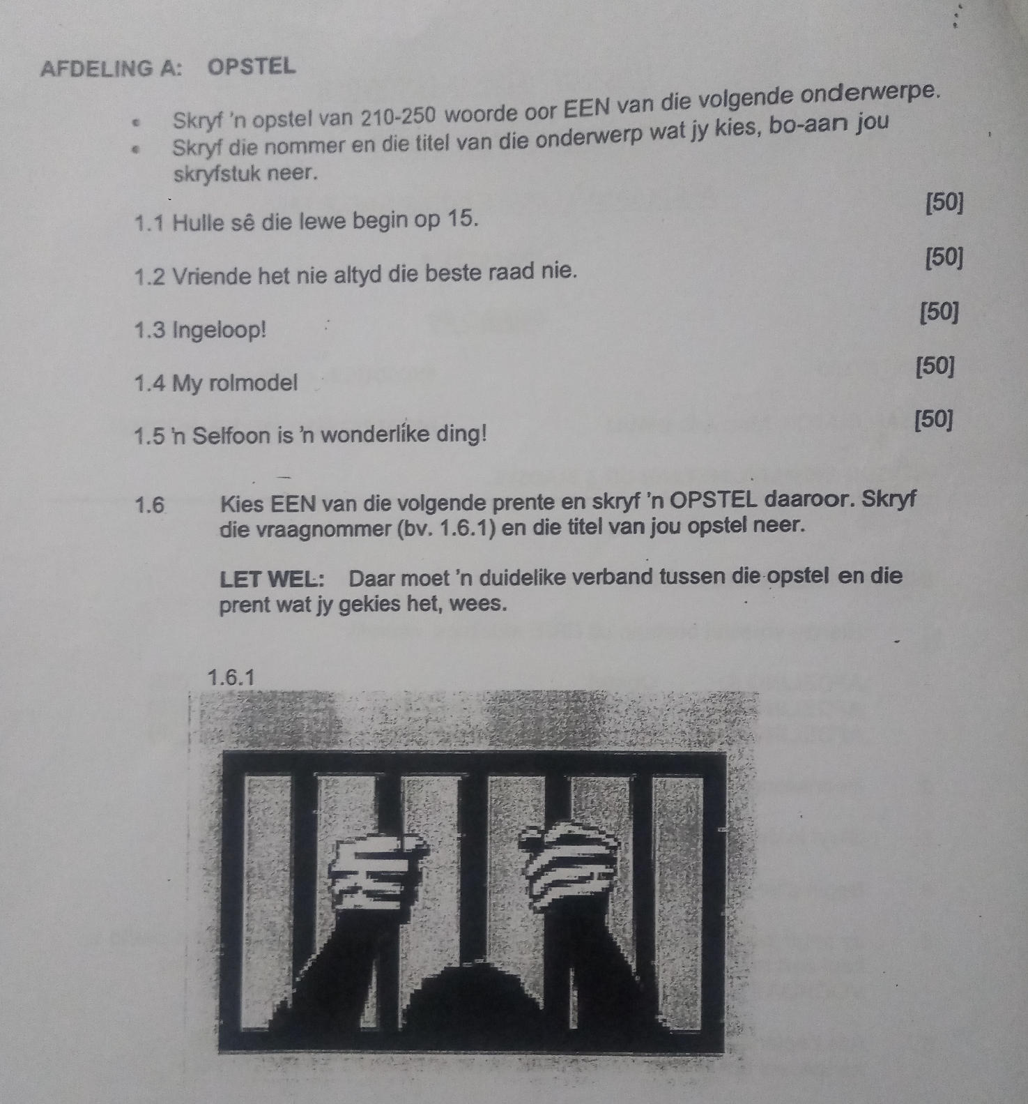 AFDELING A: OPSTEL Skryf 'n opstel van | StudyX