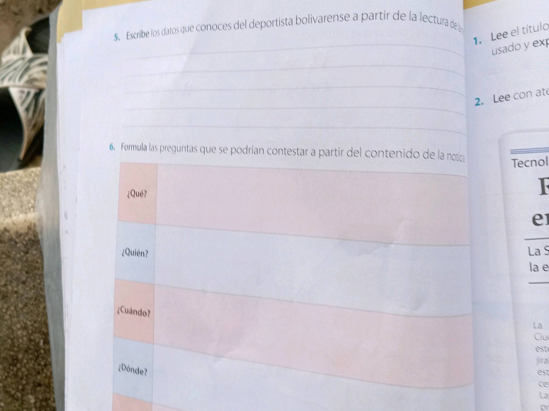 Escribe los datos que conoces del deportista