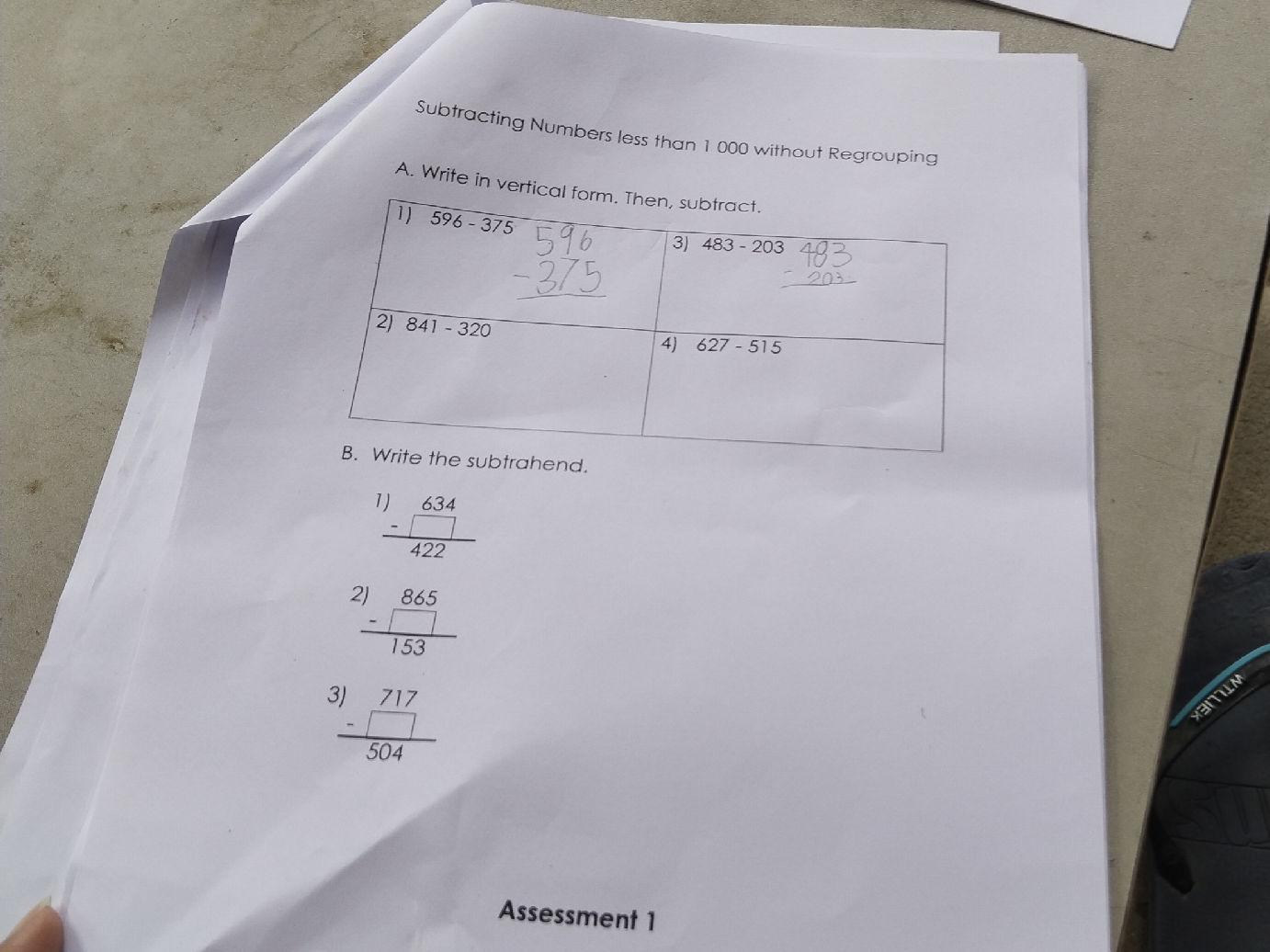 Subtracting Numbers less than 1000 without | StudyX