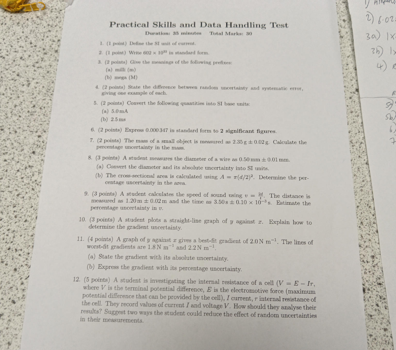1. (1 point) Define the SI unit of current. | StudyX