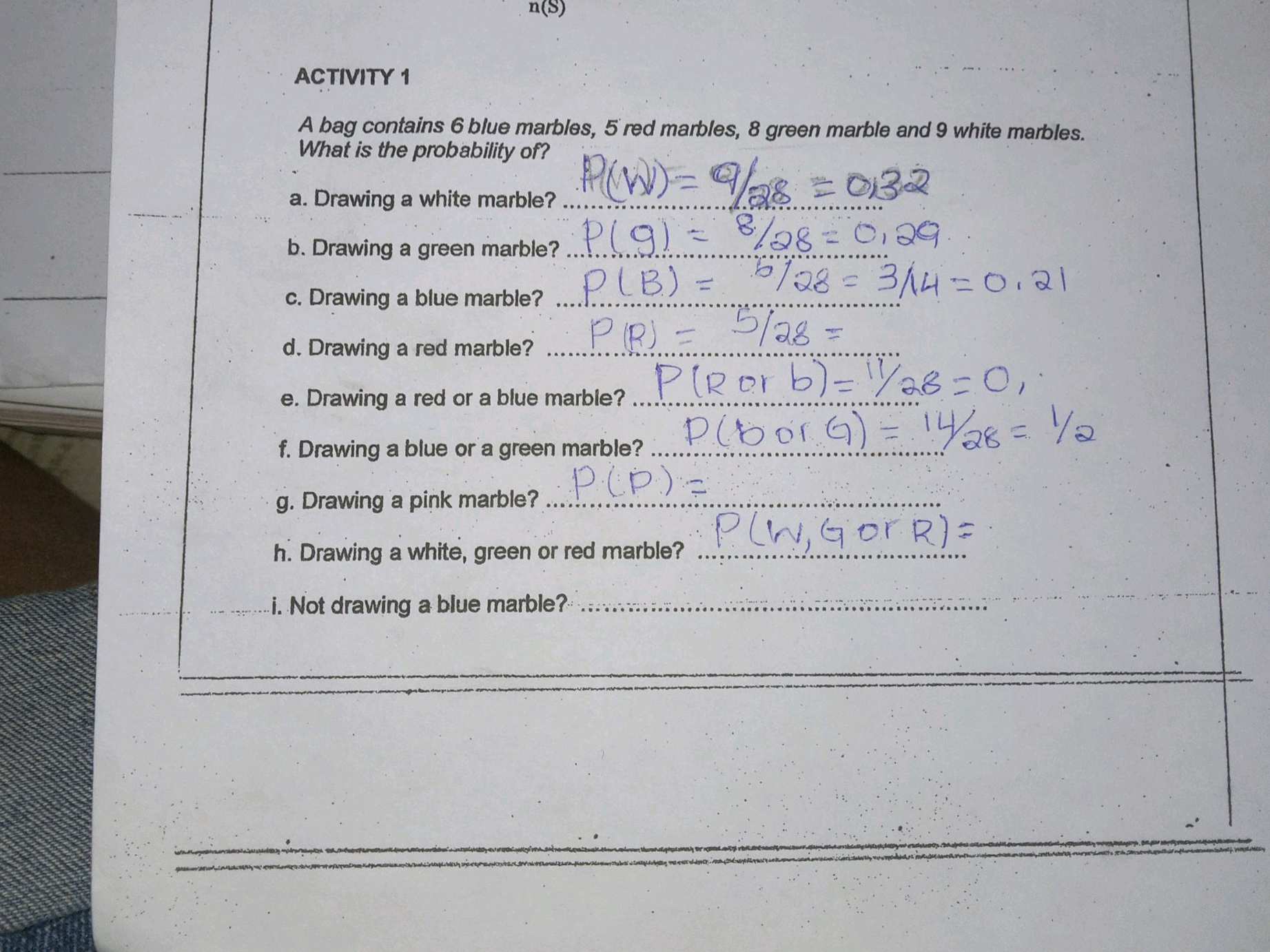 A bag contains 6 blue marbles, 5 red | StudyX