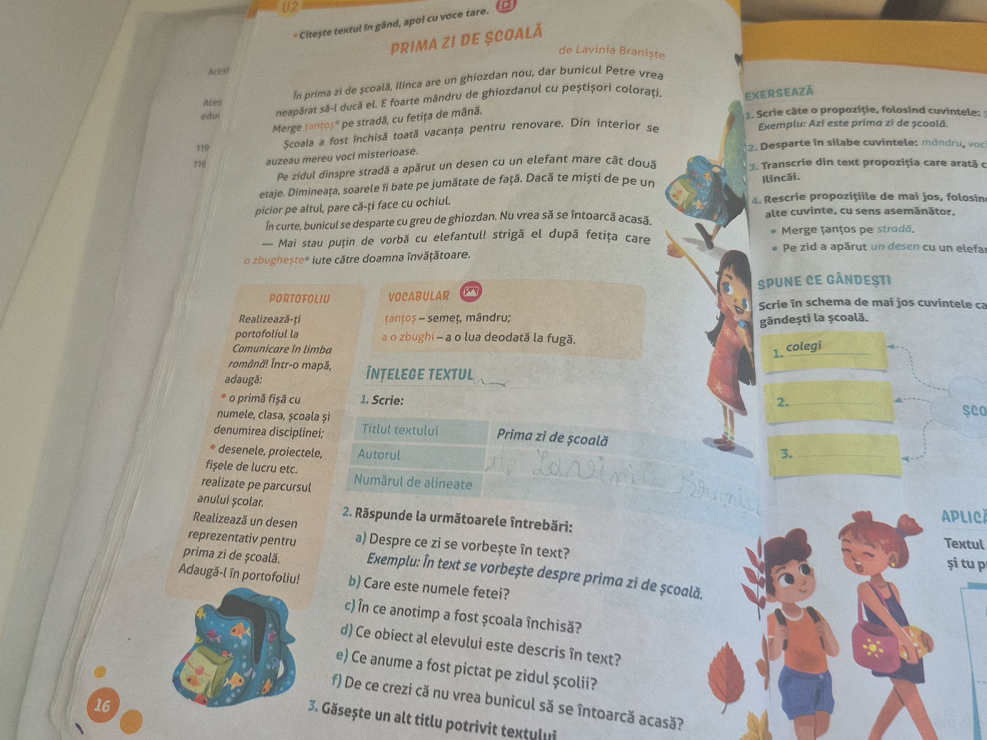 În prima zi de şcoală, Ilinca are un | StudyX