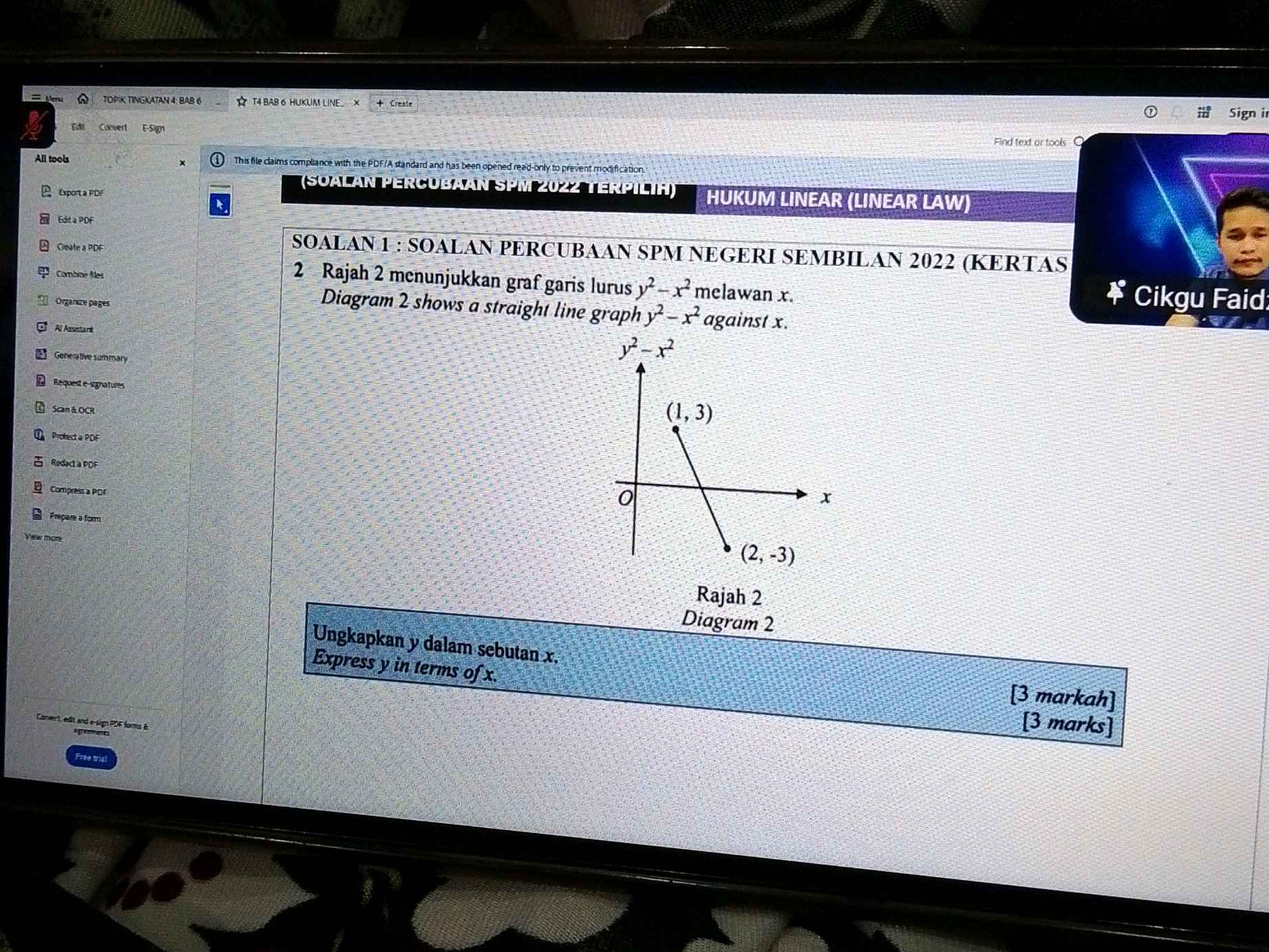 Rajah 2 menunjukkan graf garis lurus $y^2 - | StudyX
