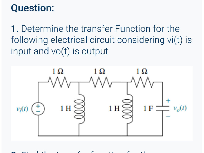 Determine the transfer Function for the | StudyX