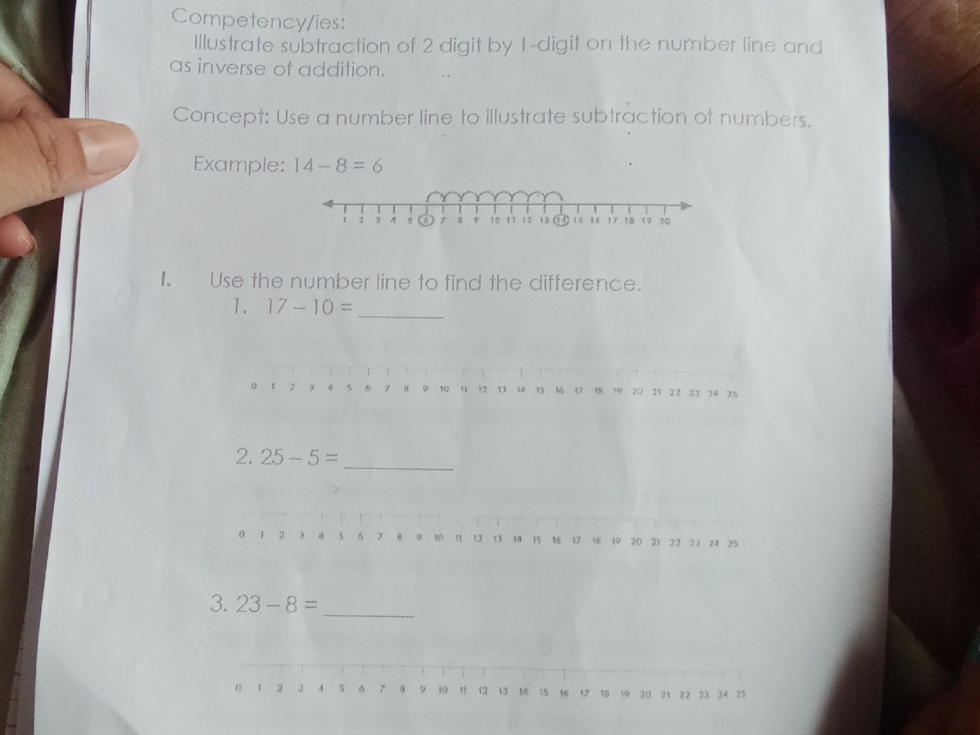 Use the number line to find the difference. | StudyX