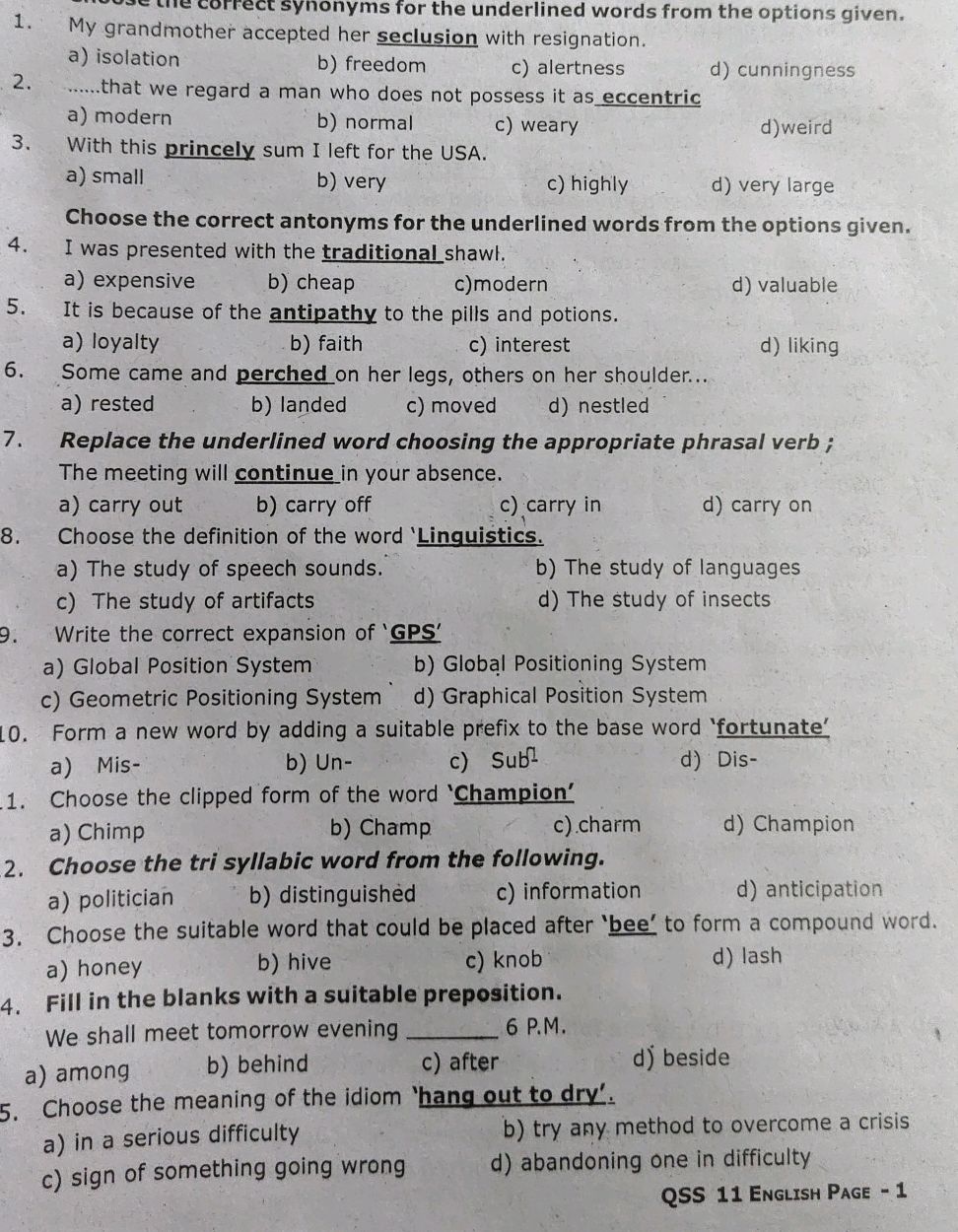 1. Choose the correct synonyms for the | StudyX