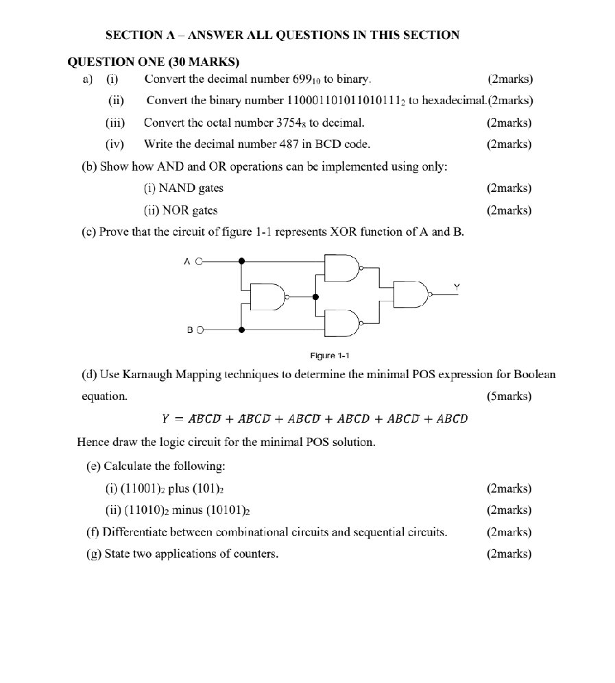 QUESTION ONE (30 MARKS) a) (1) Convert the | StudyX