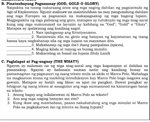 B. Pinatnubayang Pagsasanay (GOD, GOLD O | StudyX