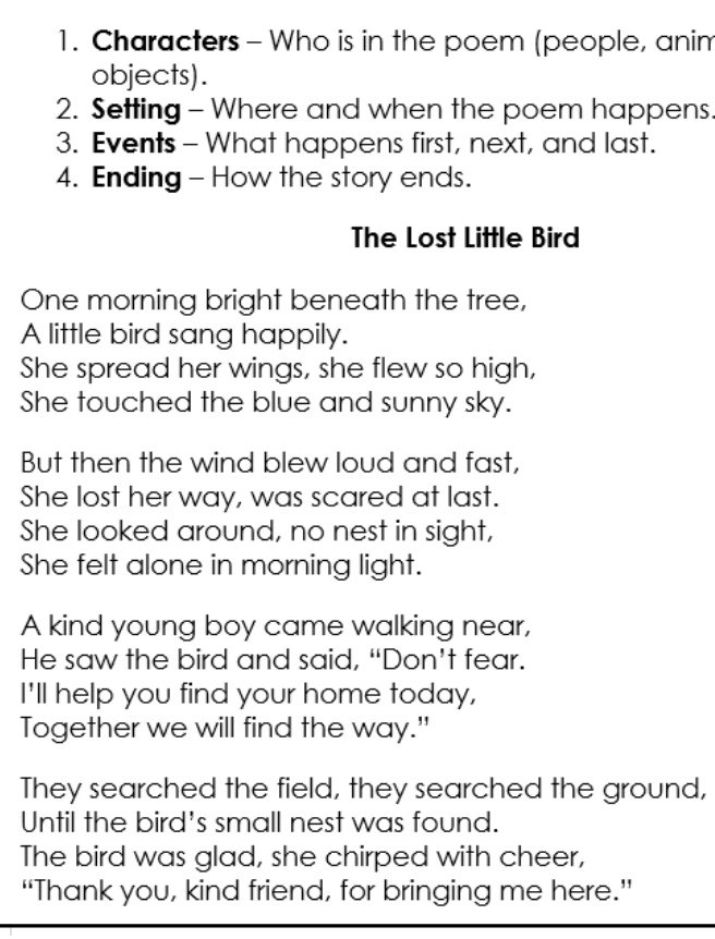 1. Characters - Who is in the poem (people, | StudyX