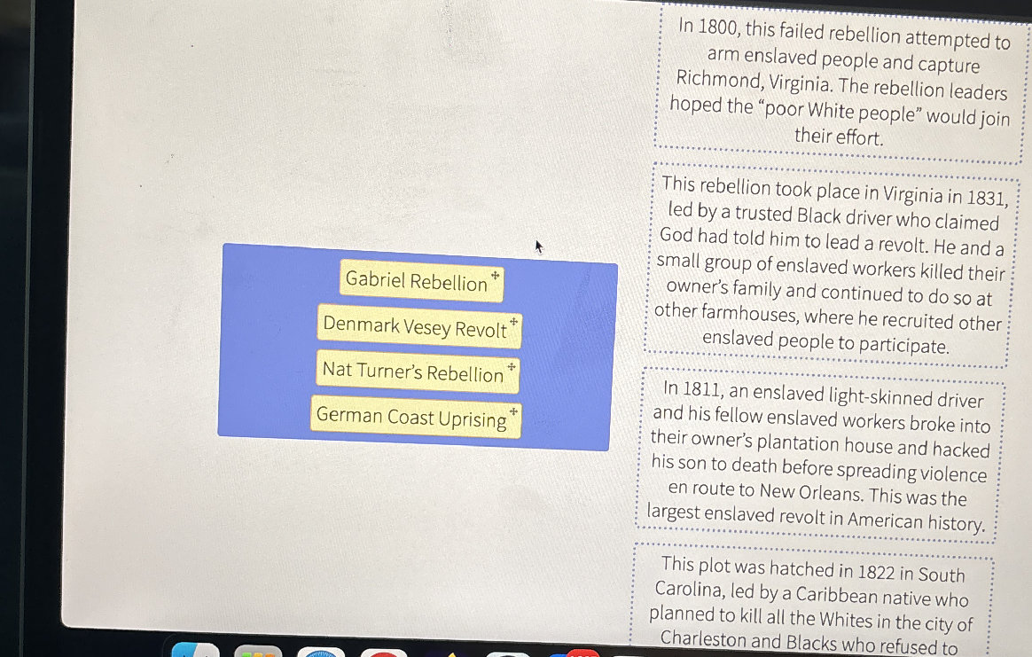Gabriel Rebellion+ Denmark Vesey Revolt+ | StudyX