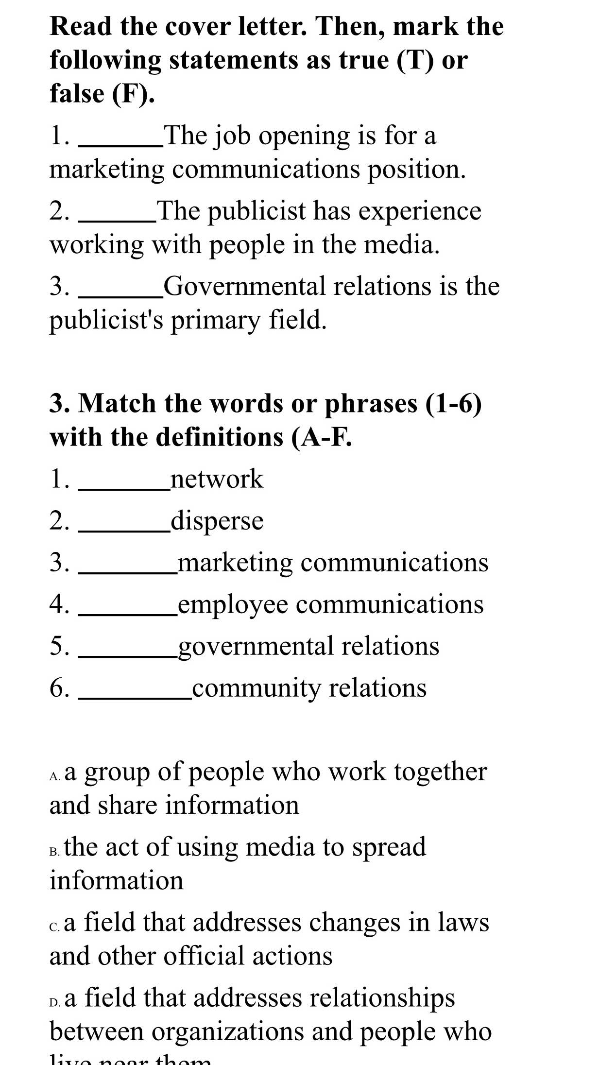 Read the cover letter. Then, mark the | StudyX