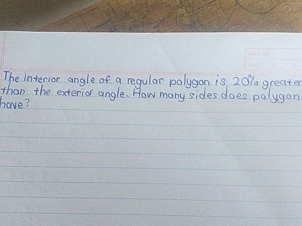 The interior angle of a regular polygon is