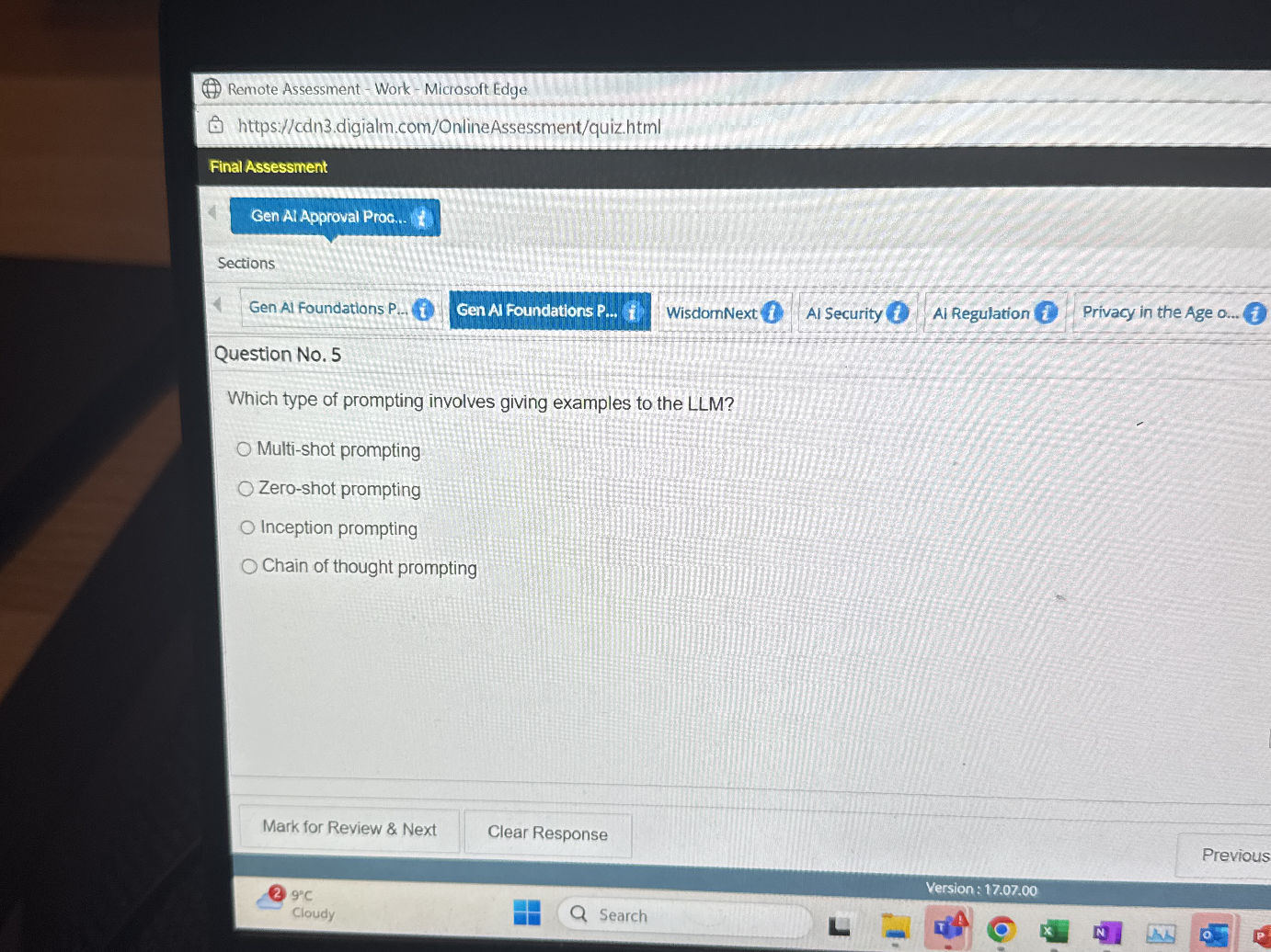 Question No. 5 Which type of prompting | StudyX