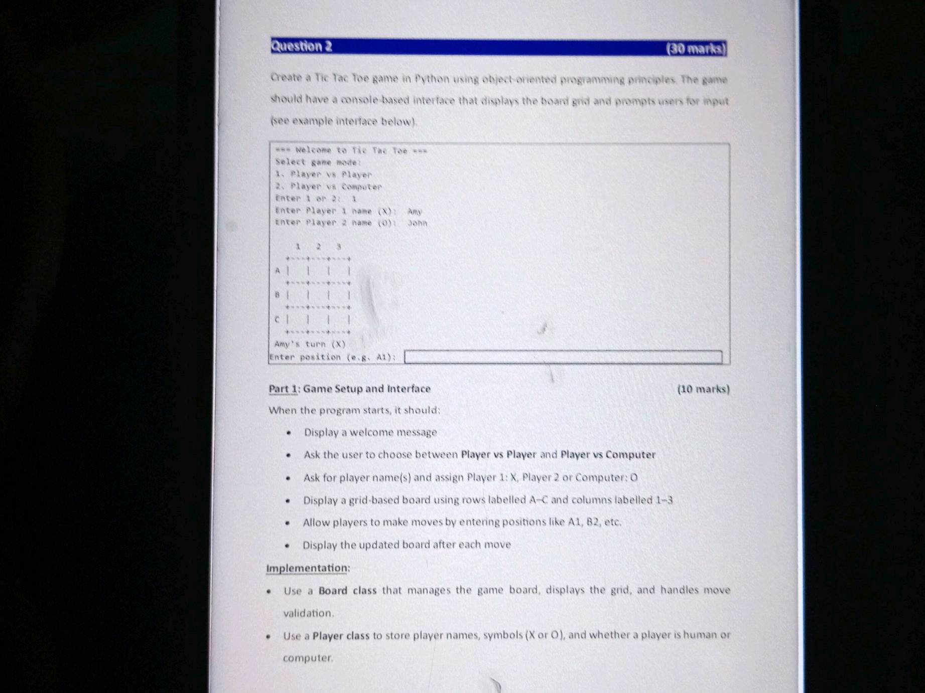 Create a Tic Tac Toe game in Python using | StudyX