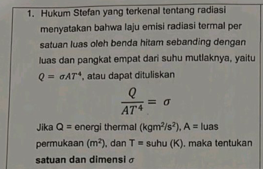 1. Hukum Stefan yang terkenal tentang | StudyX