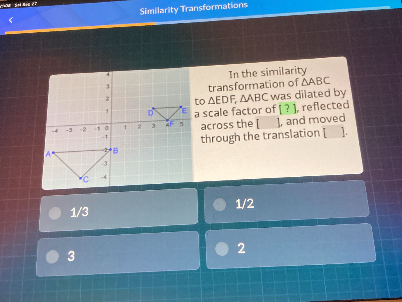 In the similarity transformation of ∆ABC to | StudyX