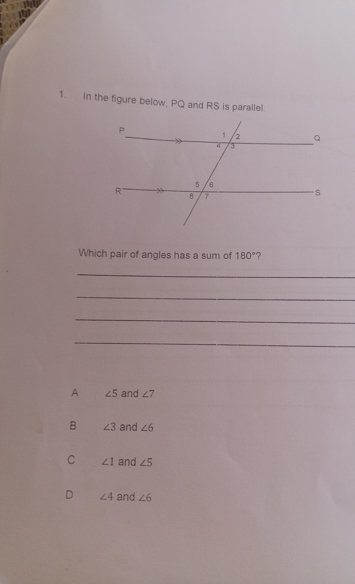 In the figure below, PQ and RS is parallel. | StudyX