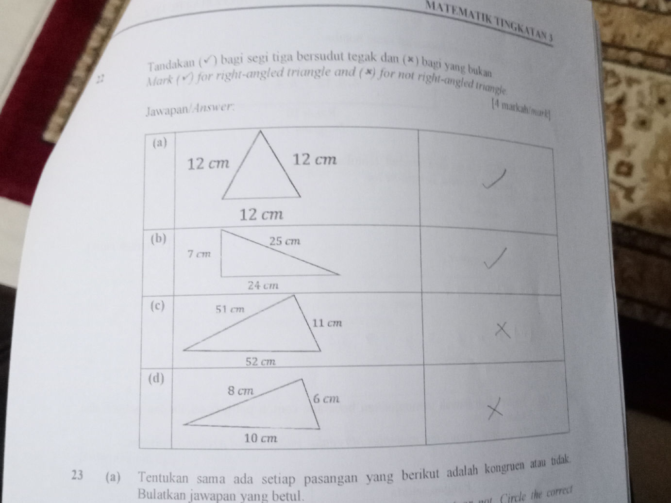 Tandakan ( ) bagi segi tiga bersudut tegak | StudyX