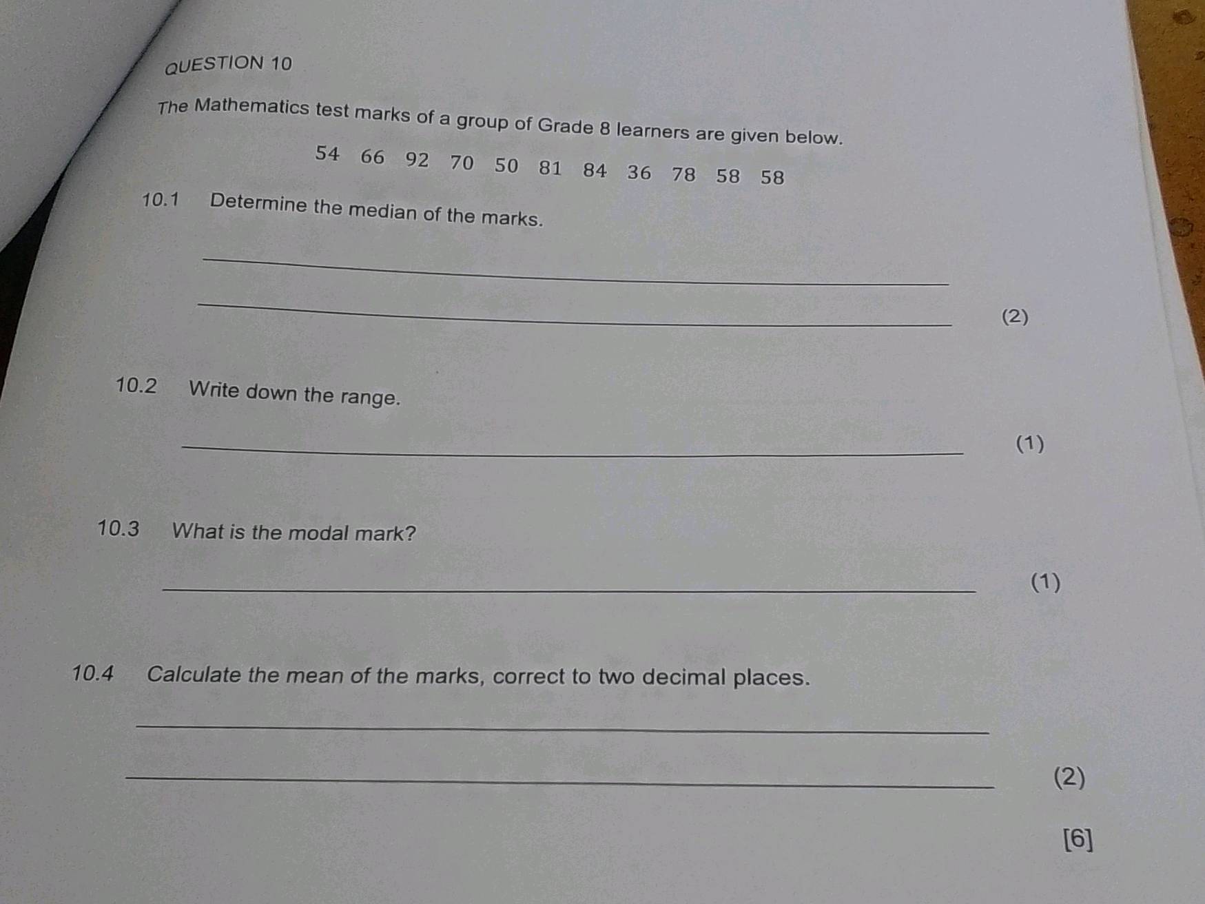 The Mathematics test marks of a group of | StudyX