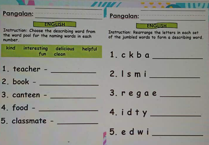 Instruction: Choose the describing word from | StudyX