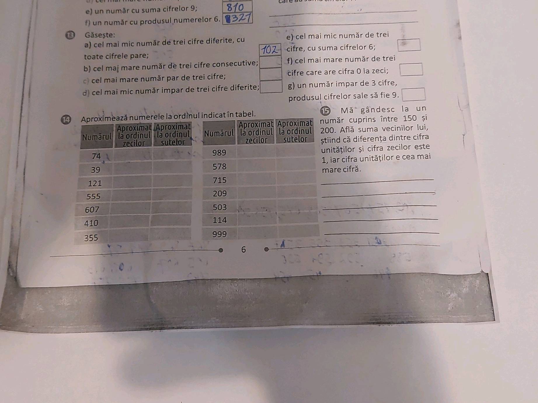 e) un număr cu suma cifrelor 9; f) un număr | StudyX