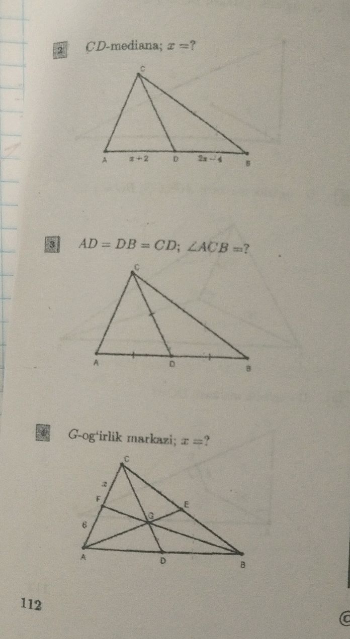 CD-mediana; x =? *Diagram of a triangle ABC | StudyX