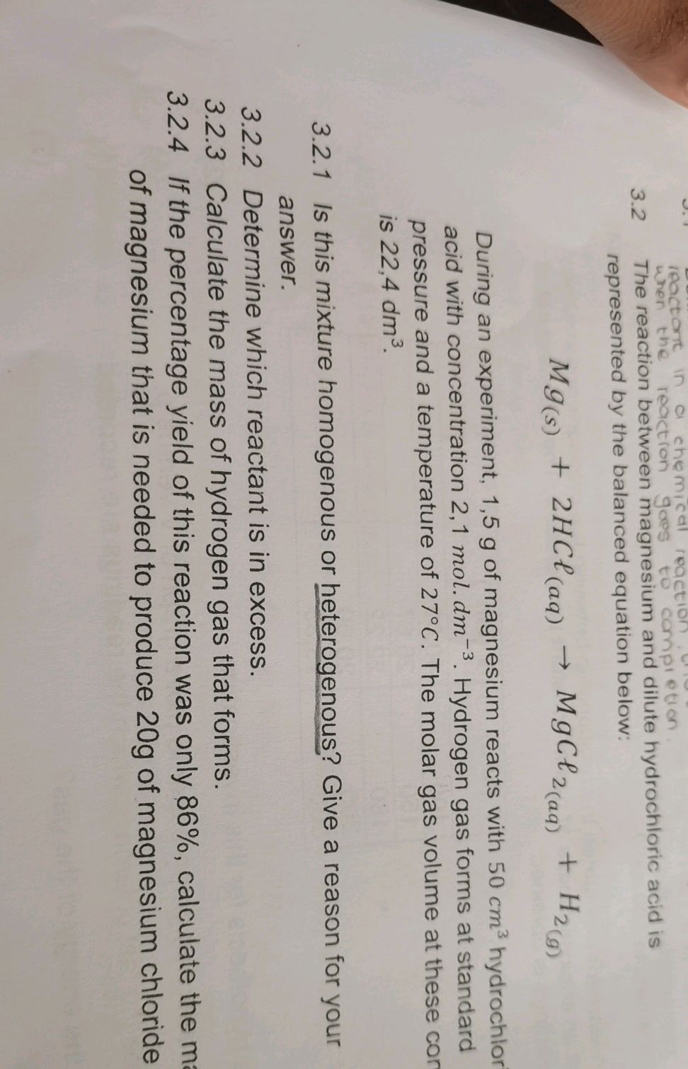 3. 2 The reaction between magnesium and | StudyX