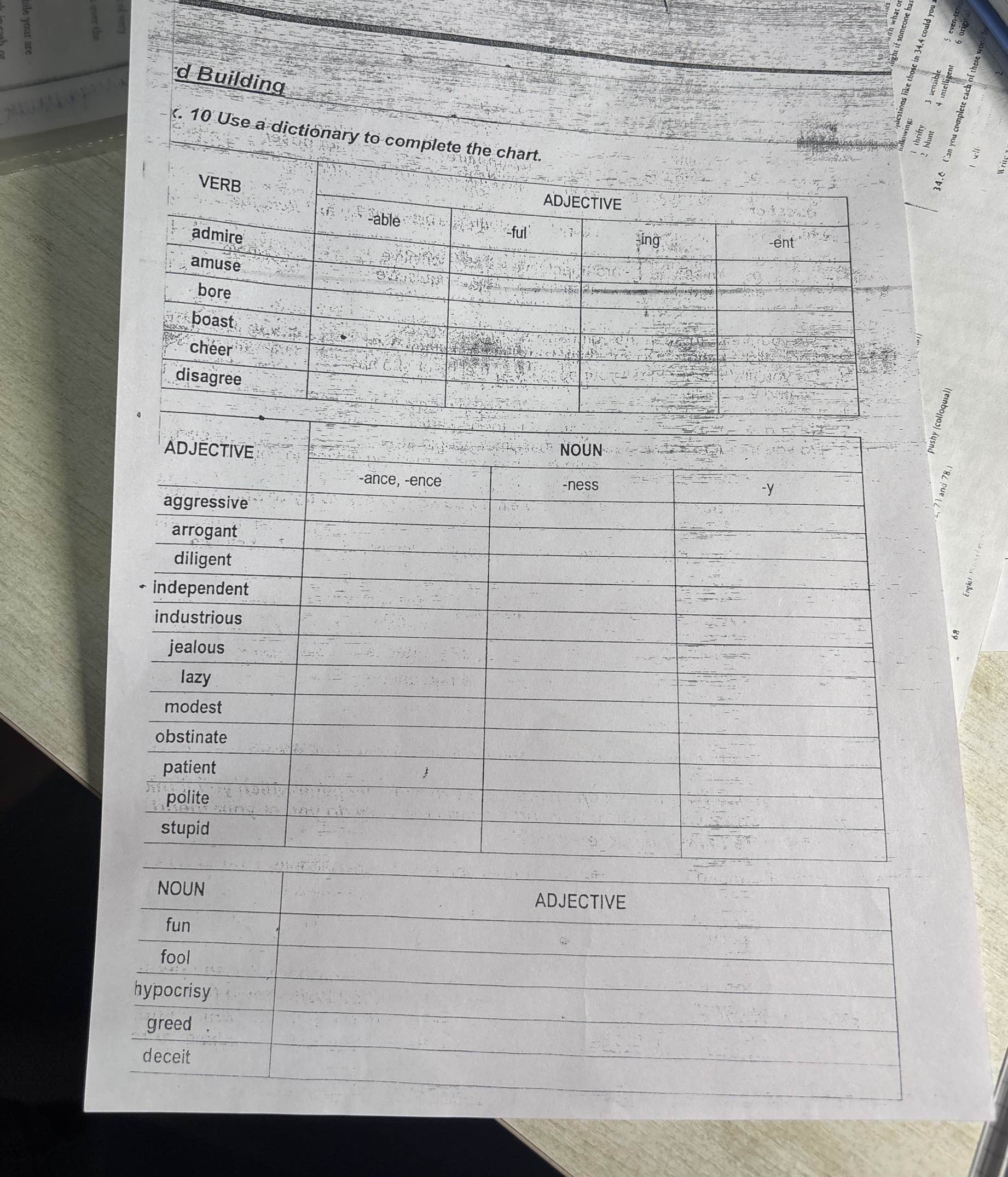 10. Use a dictionary to complete the chart. | StudyX