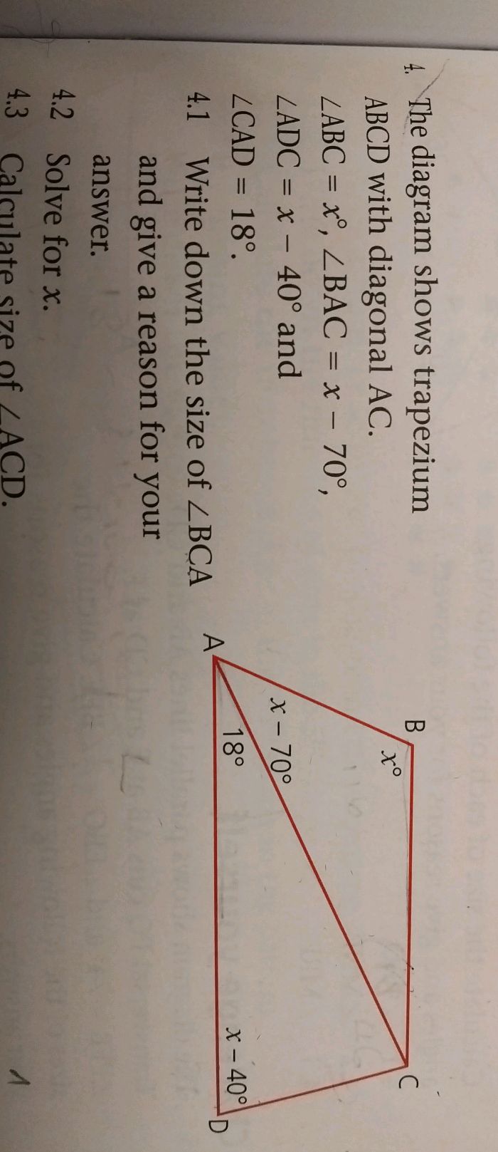 4. The diagram shows trapezium ABCD with | StudyX