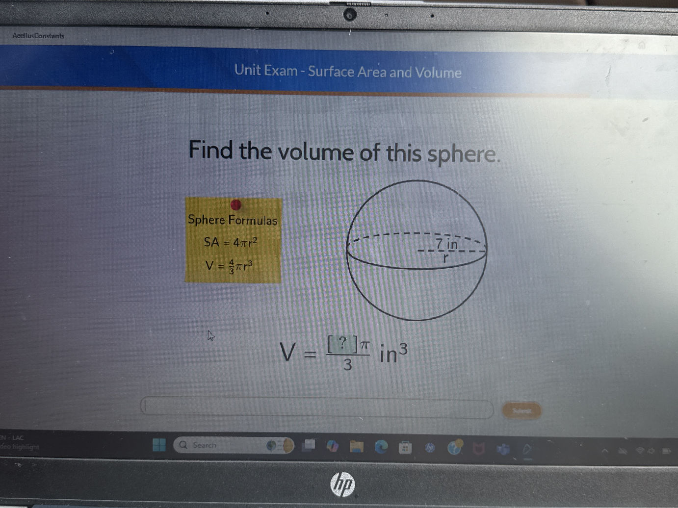 Find the volume of this sphere. Sphere | StudyX