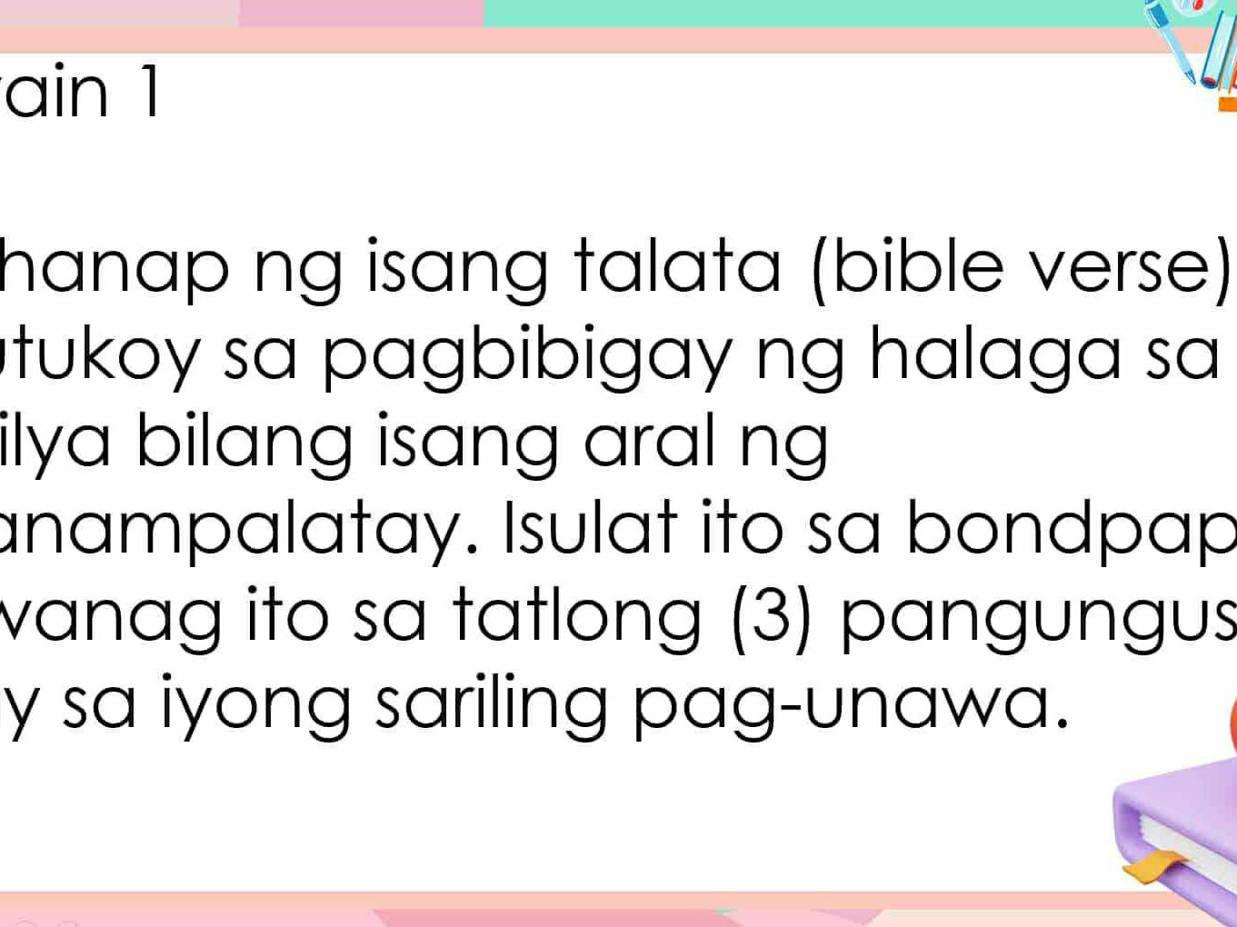 Hanap ng isang talata (bible verse) na | StudyX