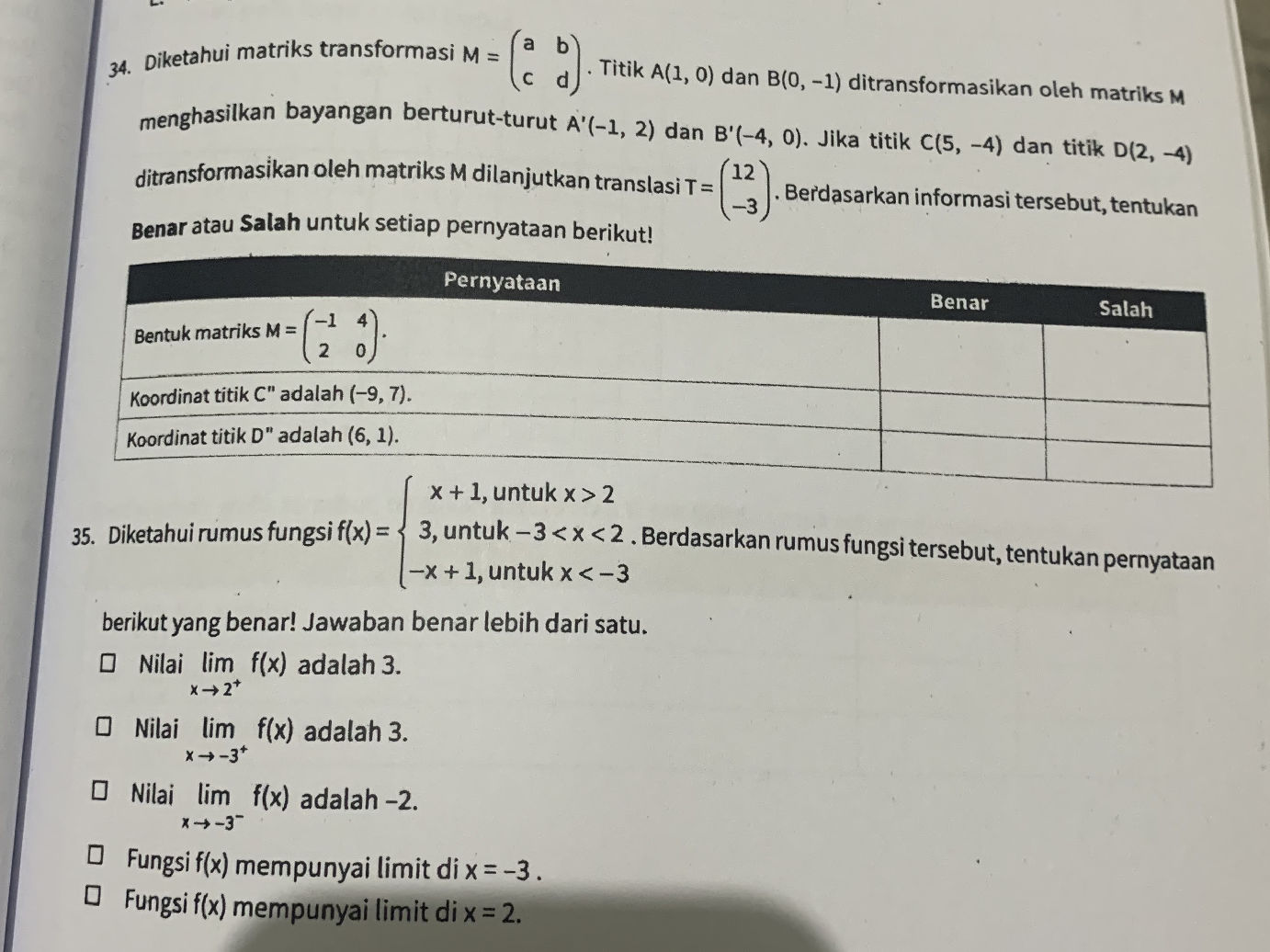 Diketahui matriks transformasi $M = a b | StudyX