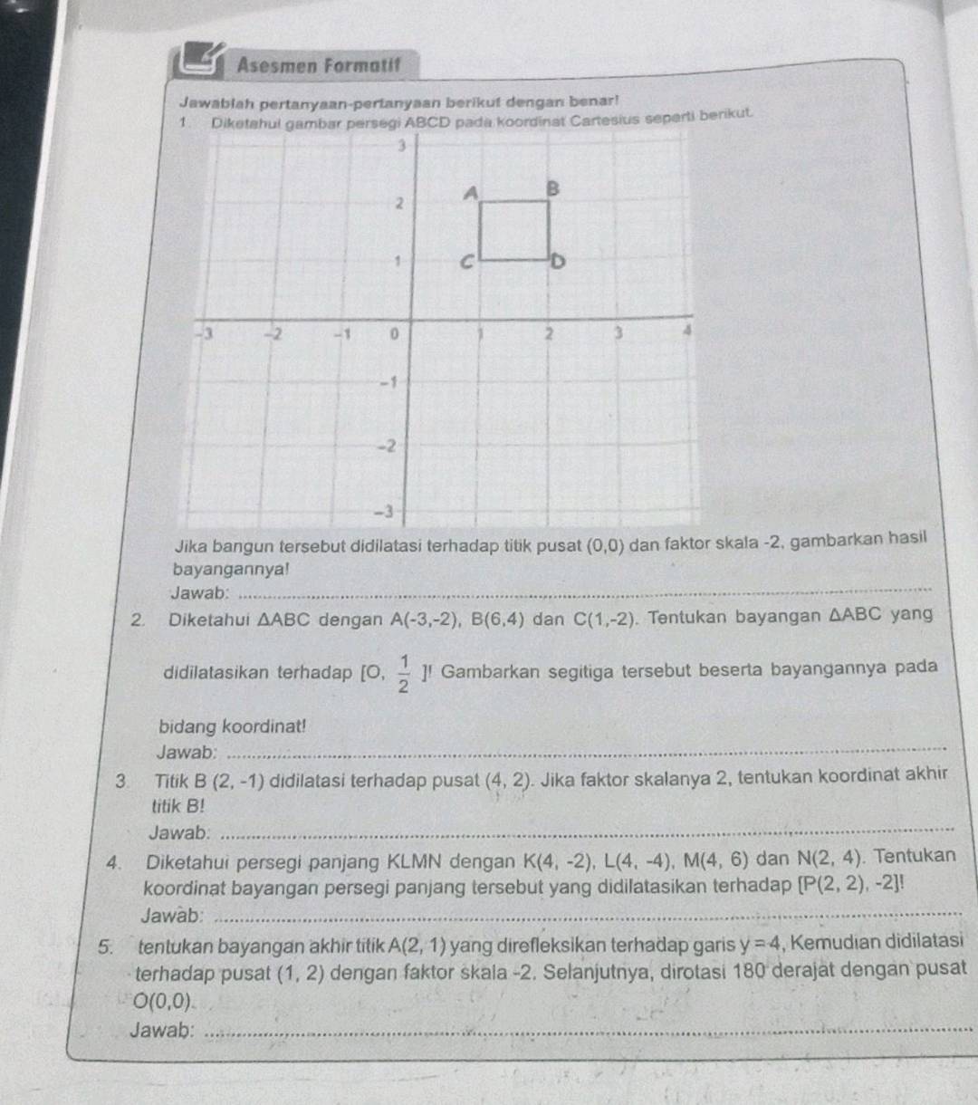 Diketahui gambar persegi ABCD pada koordinat | StudyX