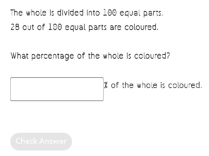 The whole is divided into 100 equal parts. | StudyX