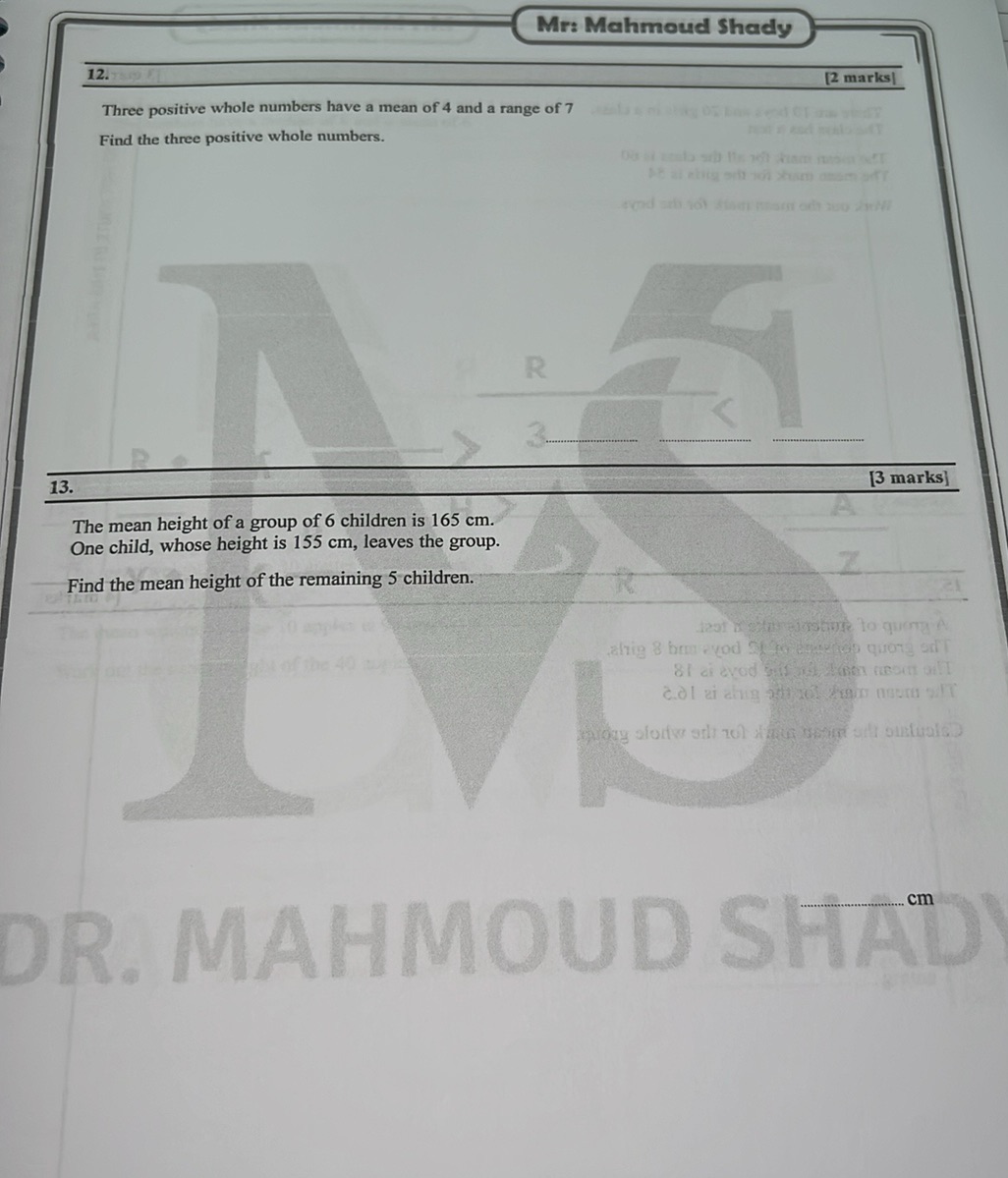 12. Three positive whole numbers have a mean | StudyX