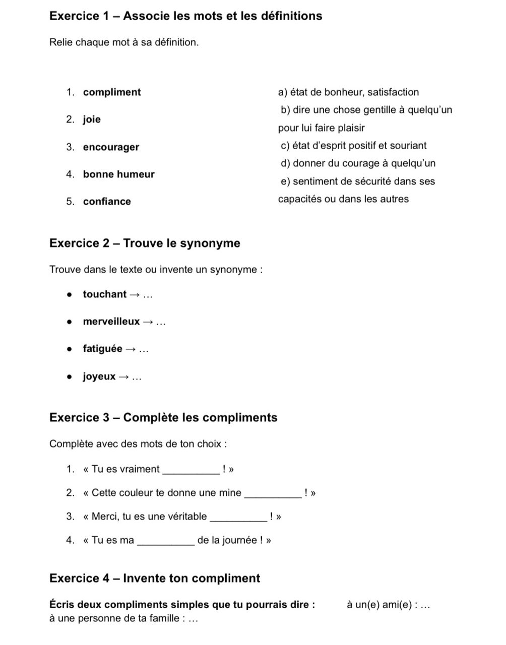 Exercice 1 - Associe les mots et les | StudyX